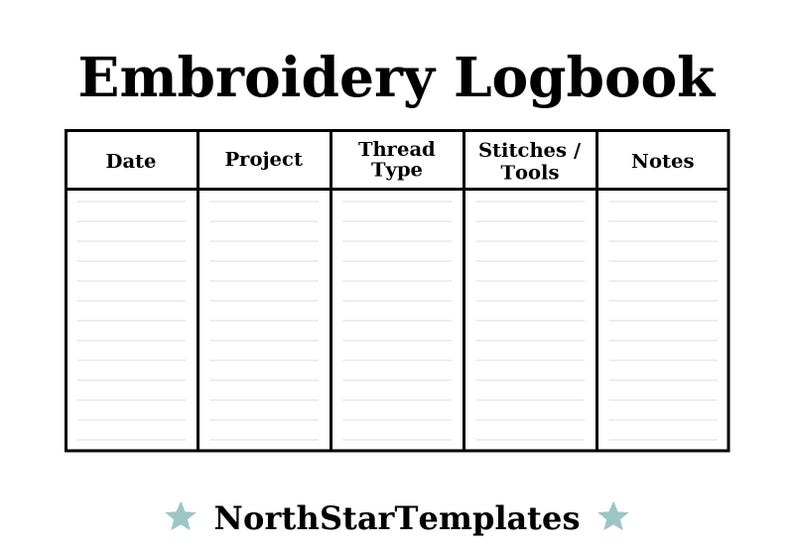 Embroidery Logbook Premium Printable and Editable Template DE EN ES - Etsy