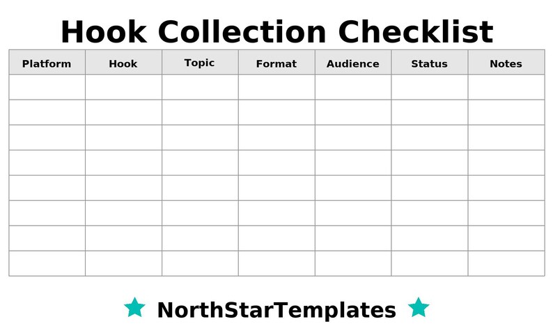 Hook Collection Checklist Premium Printable and Editable Template DE EN ...