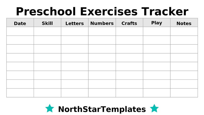 Preschool Exercises Tracker Premium Printable and Editable Template DE ...