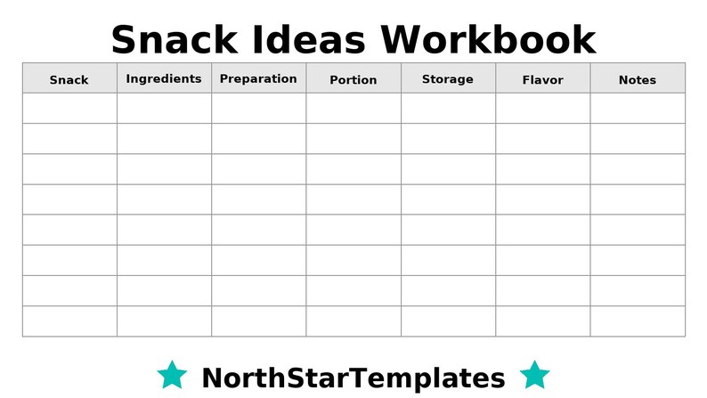 Snack Ideas Workbook Premium Printable and Editable Template DE EN ES ...