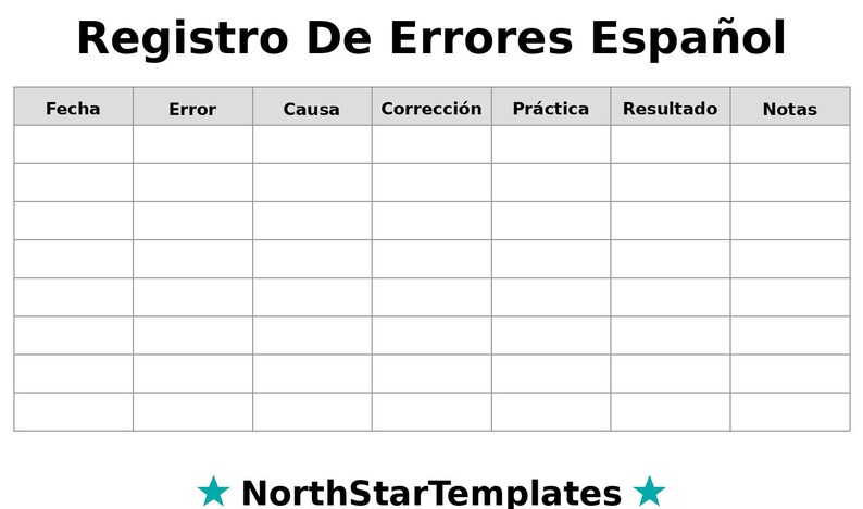 Spanish Error Log Premium Printable and Editable Template DE EN ES - Etsy