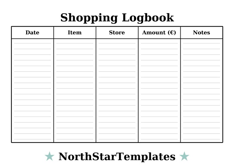 Shopping Logbook Premium Printable and Editable Template DE EN ES - Etsy