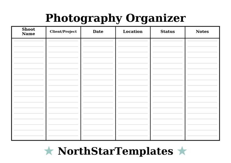 Photography Organizer Premium Printable and Editable Template DE EN ES ...