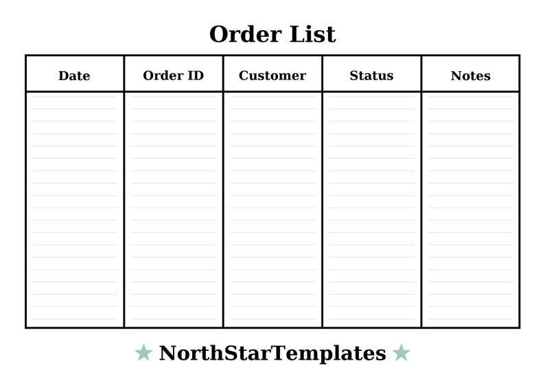Order List Premium Printable and Editable Template DE EN ES - Etsy ...