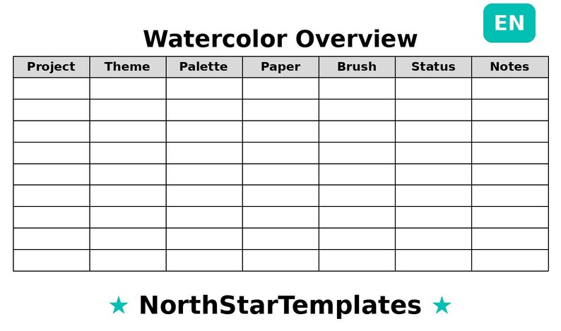 Watercolor Overview Premium Printable and Editable Template DE EN ES - Etsy