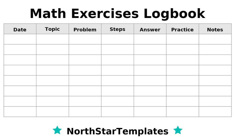 Math Exercises Logbook Premium Printable and Editable Template DE EN ES ...