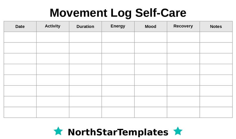 Movement Log-self-care Premium Printable and Editable Template DE EN ES ...