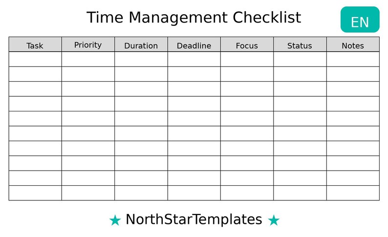 Time Management Checklist Premium Printable and Editable Template DE EN ...