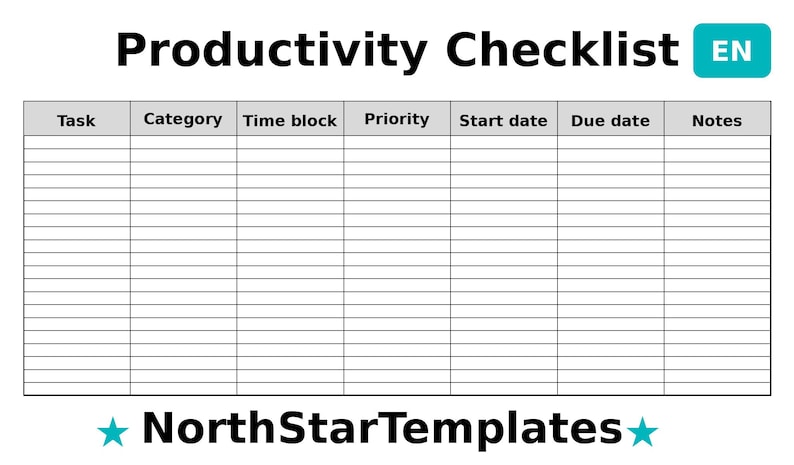Productivity Checklist Premium Printable and Editable Template DE EN ES ...