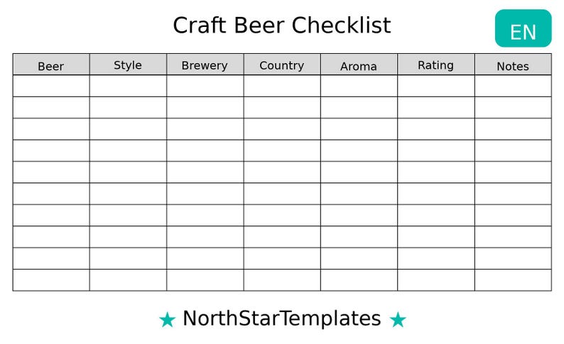 Craft Beer Checklist Premium Printable and Editable Template DE EN ES ...