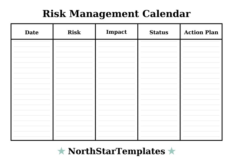 Risk Management Calendar Premium Printable and Editable Template DE EN ...