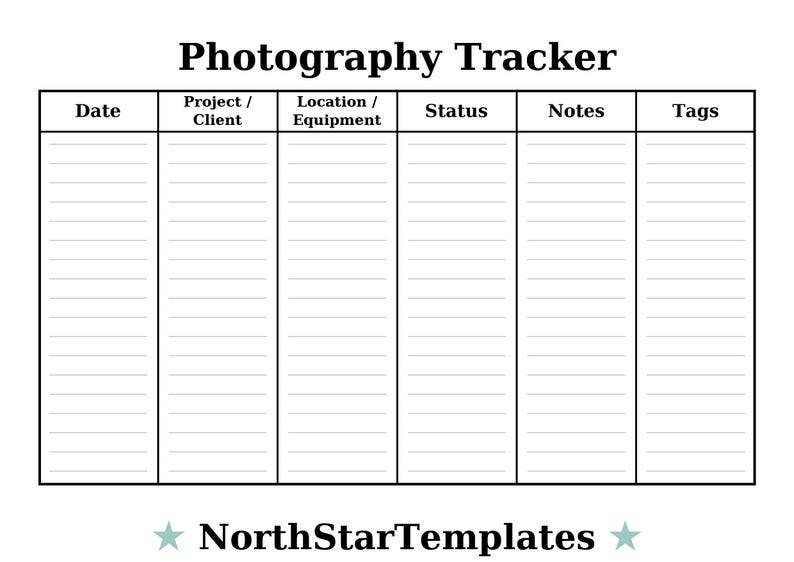 Photography Tracker Premium Printable and Editable Template DE EN ES - Etsy