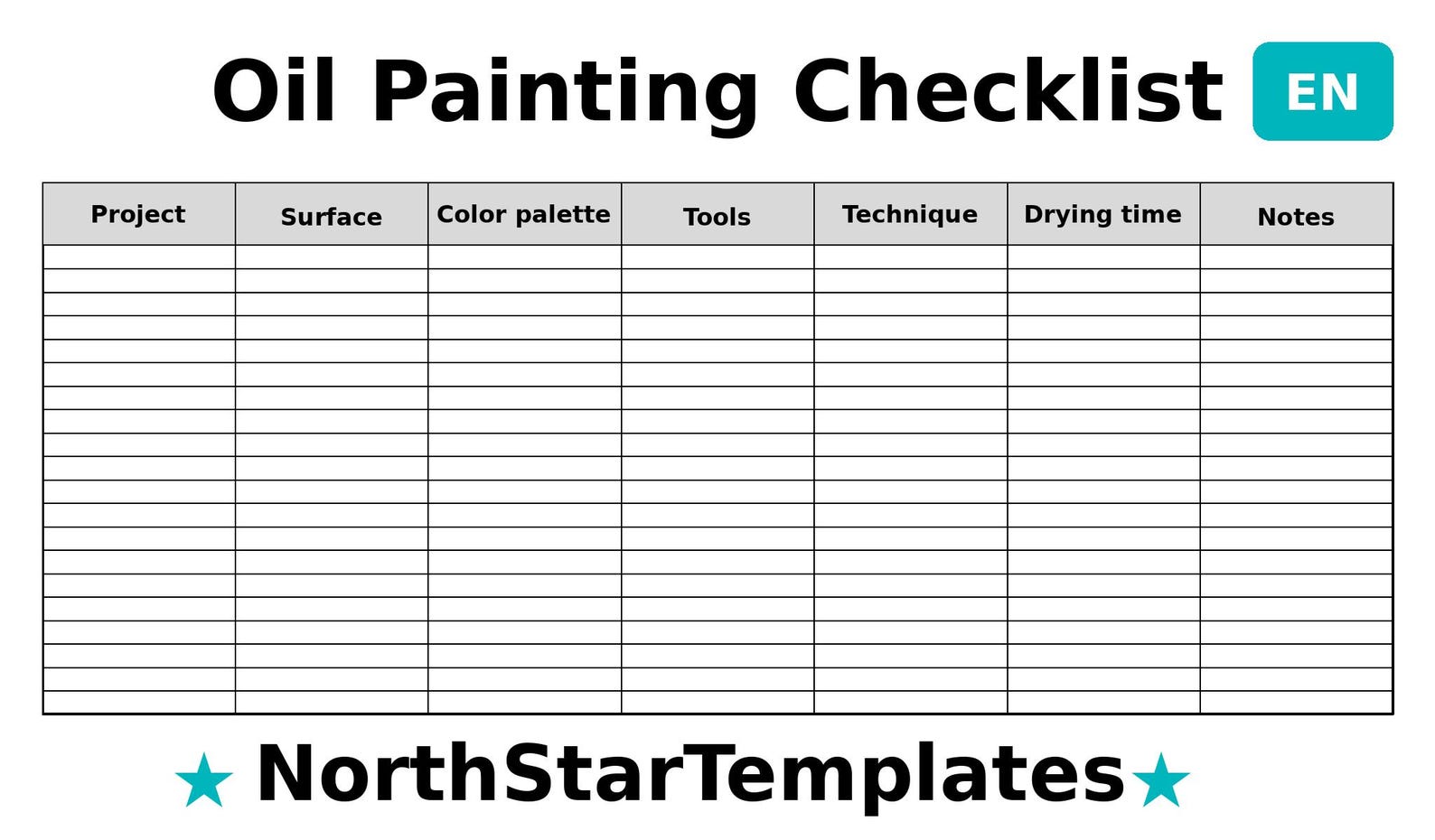 Oil Painting Checklist Premium Printable and Editable Template DE EN ES ...
