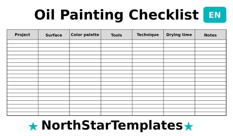 Oil Painting Checklist Premium Printable and Editable Template DE EN ES ...