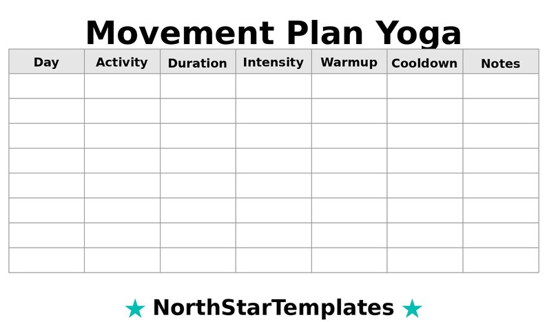 Movement Plan - Yoga Premium Printable and Editable Template DE EN ES ...