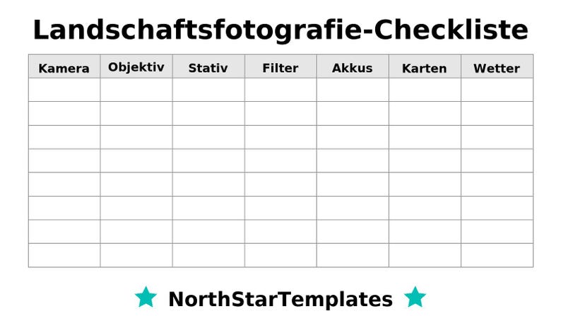 Landscape Photography Checklist Premium Printable and Editable Template ...