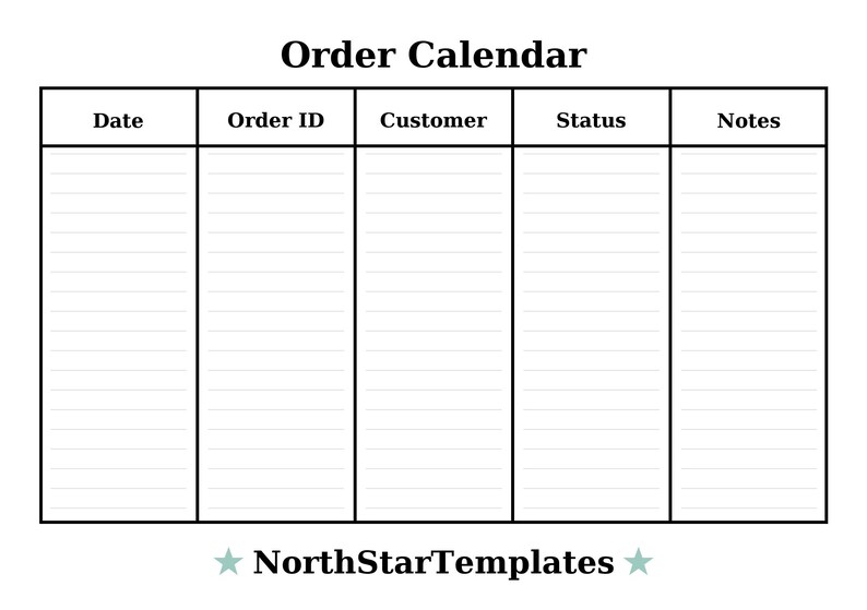 Order Calendar Premium Printable and Editable Template DE EN ES - Etsy