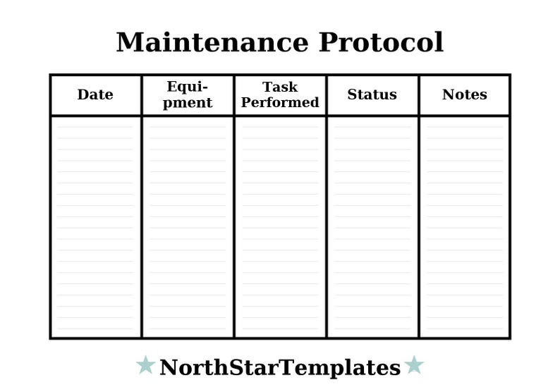 Maintenance Protocol Premium Printable and Editable Template DE EN ES ...