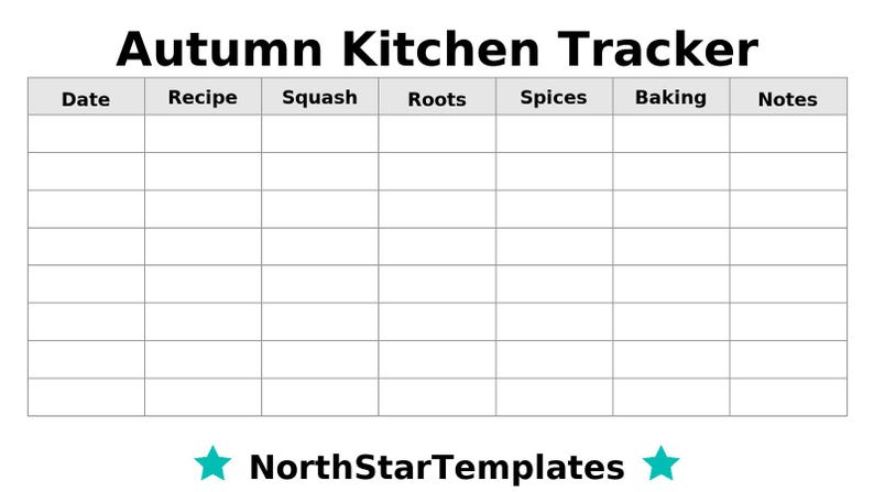 Autumn Cooking Tracker Premium Printable and Editable Template DE EN ES ...