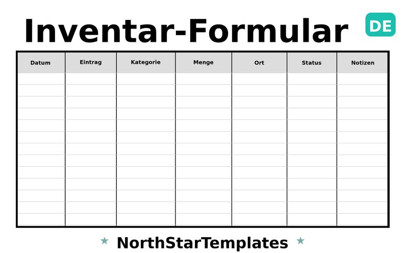 Inventory Form Premium Printable and Editable Template DE EN ES - Etsy