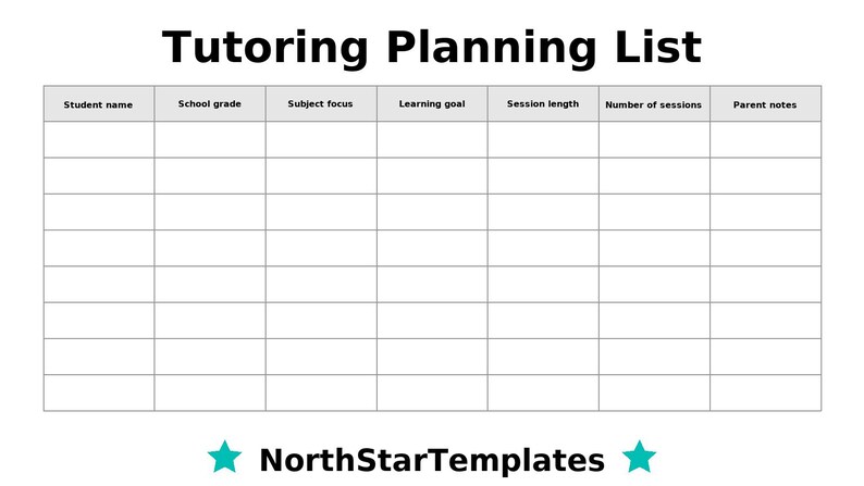 Tutoring Planning List Premium Printable and Editable Template DE EN ES ...