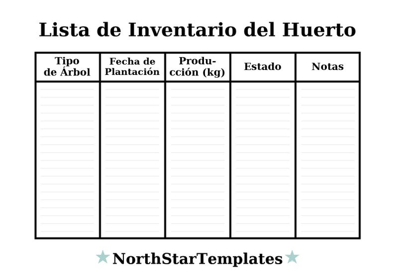 Orchard Inventory List Premium Printable and Editable Template DE EN ES ...