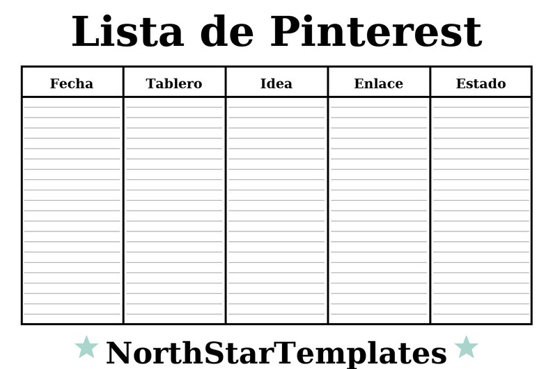 Pinterest List — Premium Printable & Editable Template DE EN ES - Etsy