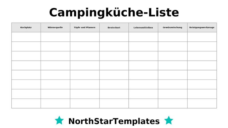 Camping Kitchen List Premium Printable and Editable Template DE EN ES ...