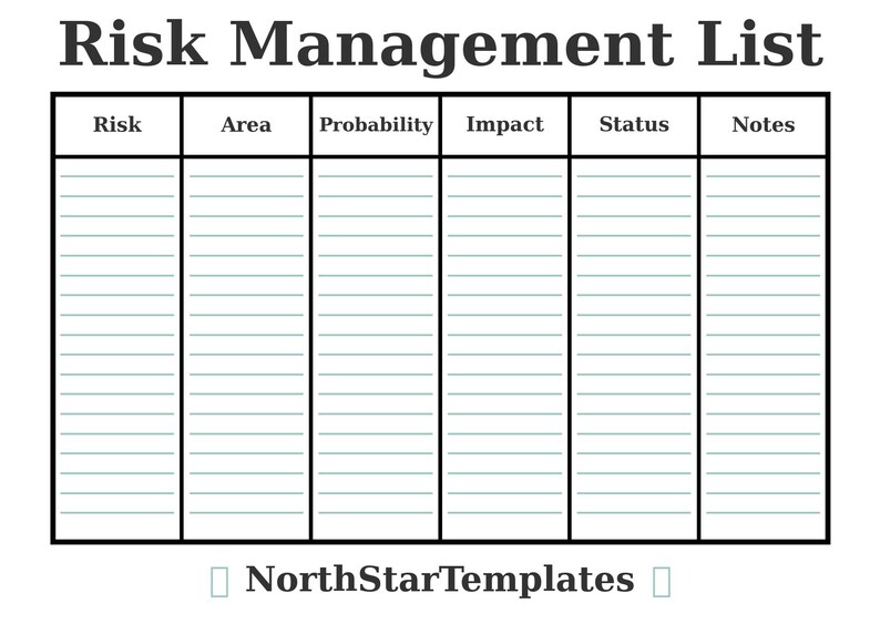Risk Management List Premium Printable and Editable Template DE EN ES ...