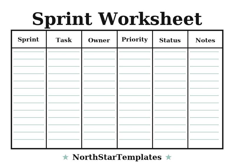 Sprint Worksheet Premium Printable and Editable Template DE EN ES - Etsy