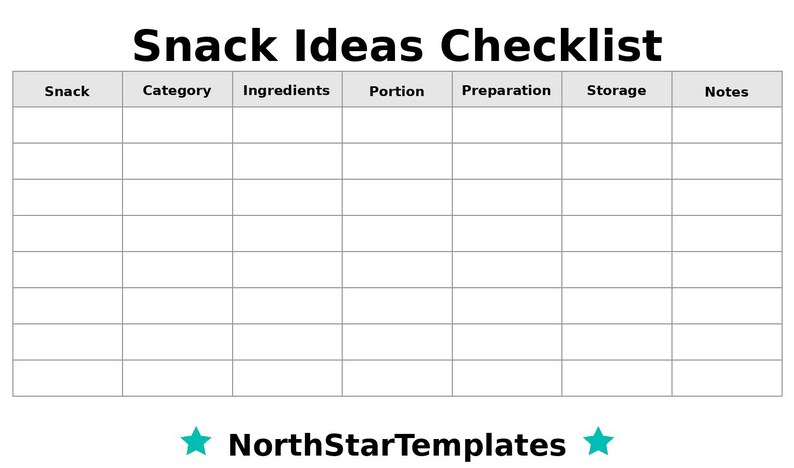 Snack Ideas Checklist Premium Printable and Editable Template DE EN ES ...