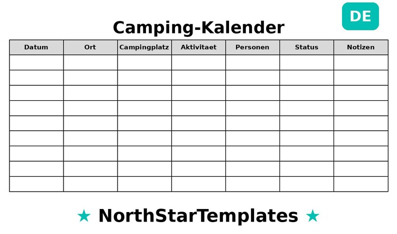 Camping Calendar Premium Printable and Editable Template DE EN ES - Etsy