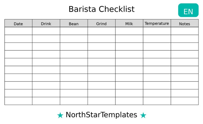 Barista Checklist Premium Printable and Editable Template DE EN ES - Etsy
