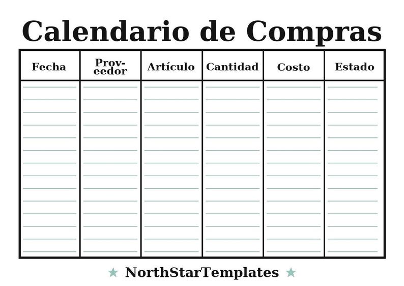 Purchasing Calendar Premium Printable and Editable Template DE EN ES - Etsy