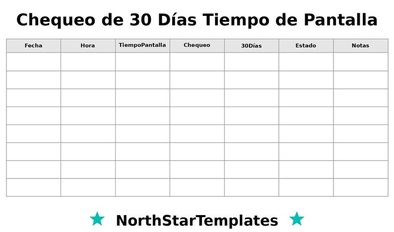 30 Day Check Screen Time Premium Printable and Editable Template DE EN ...