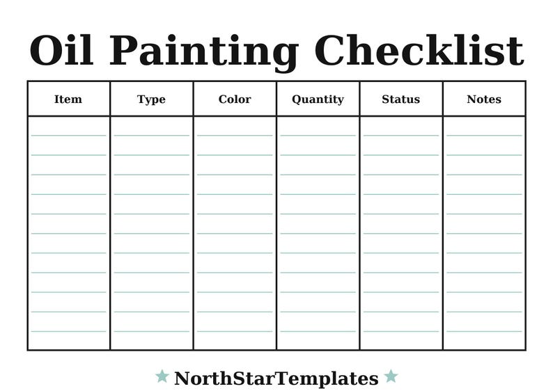 Oil Painting Checklist Premium Printable and Editable Template DE EN ES ...