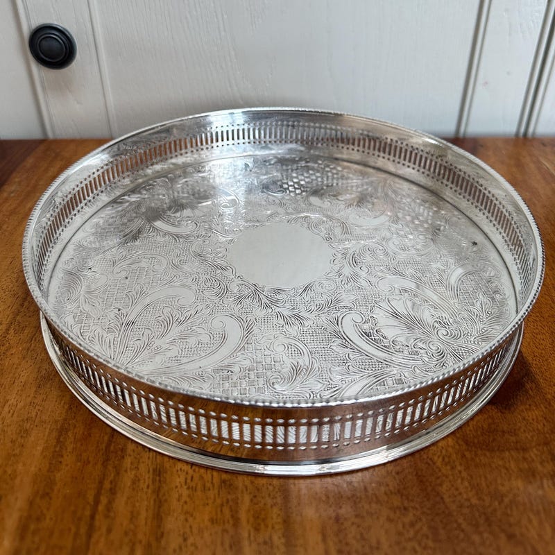 Round Silver Vintage Tray - Etsy UK