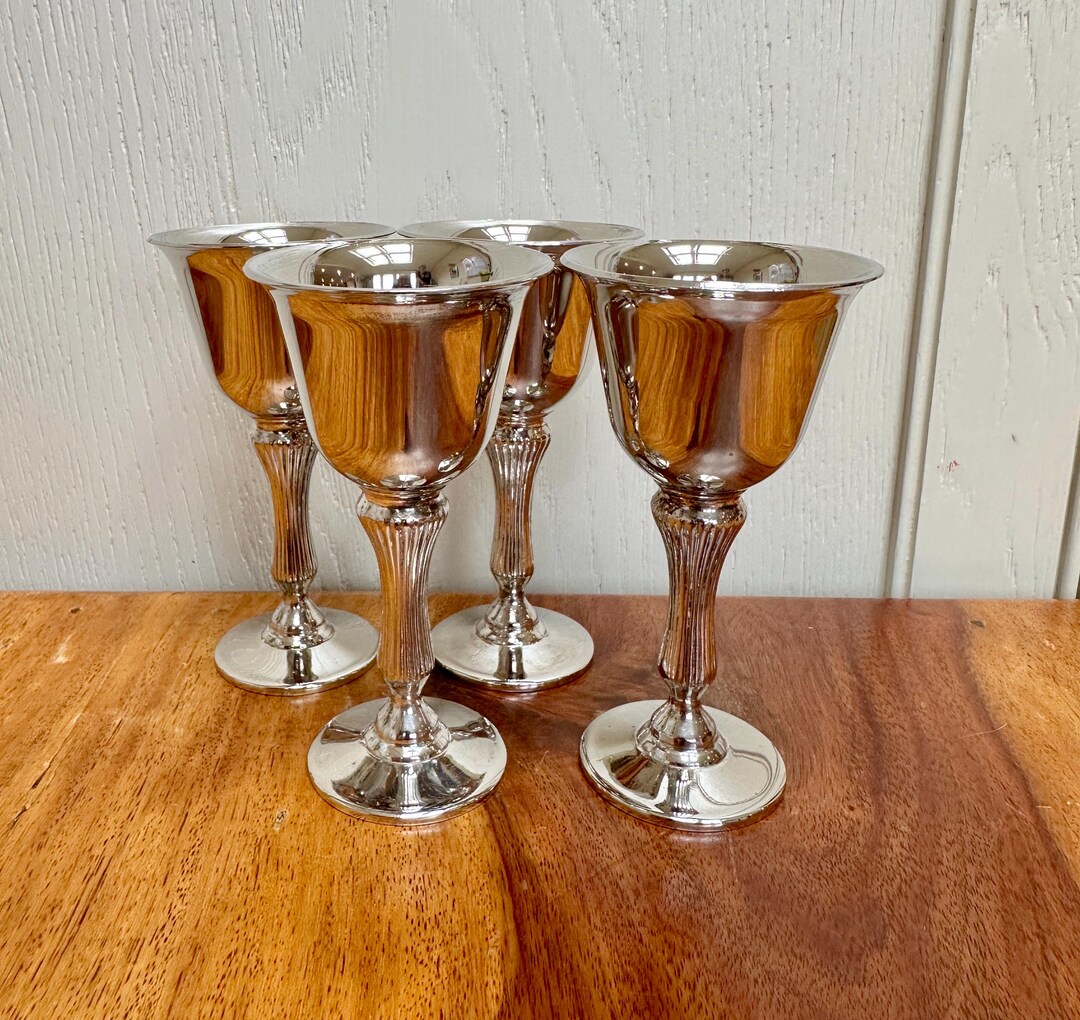 Vintage Silver Plated Goblets - Set of 4, Fluted Stem Design - Etsy