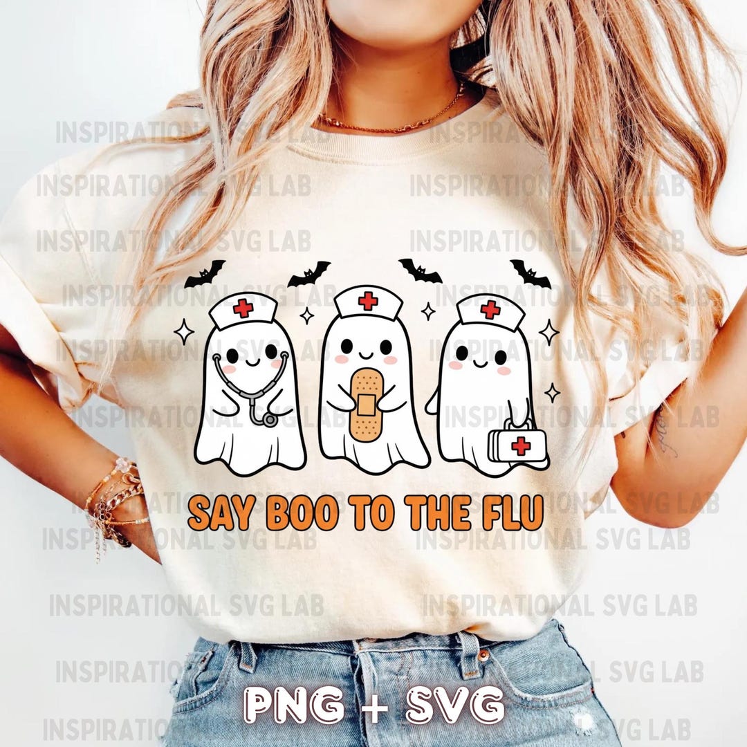 Funny Nurse Ghost Halloween PNG SVG: "boo to the Flu" Design (digital ...