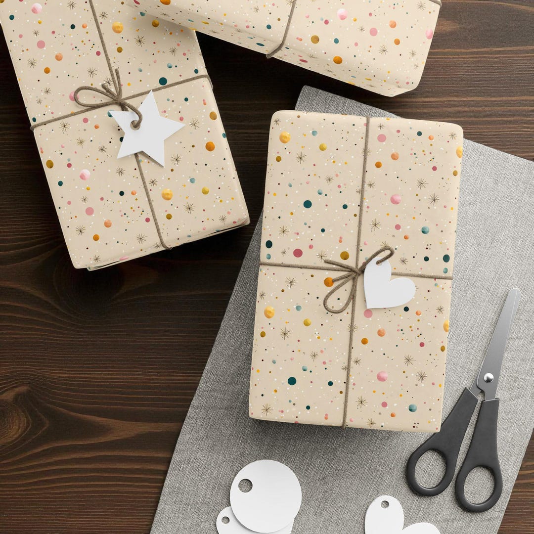 Beige Confetti Wrapping Paper Colorful Dots Birthday Gift Wrap - Etsy