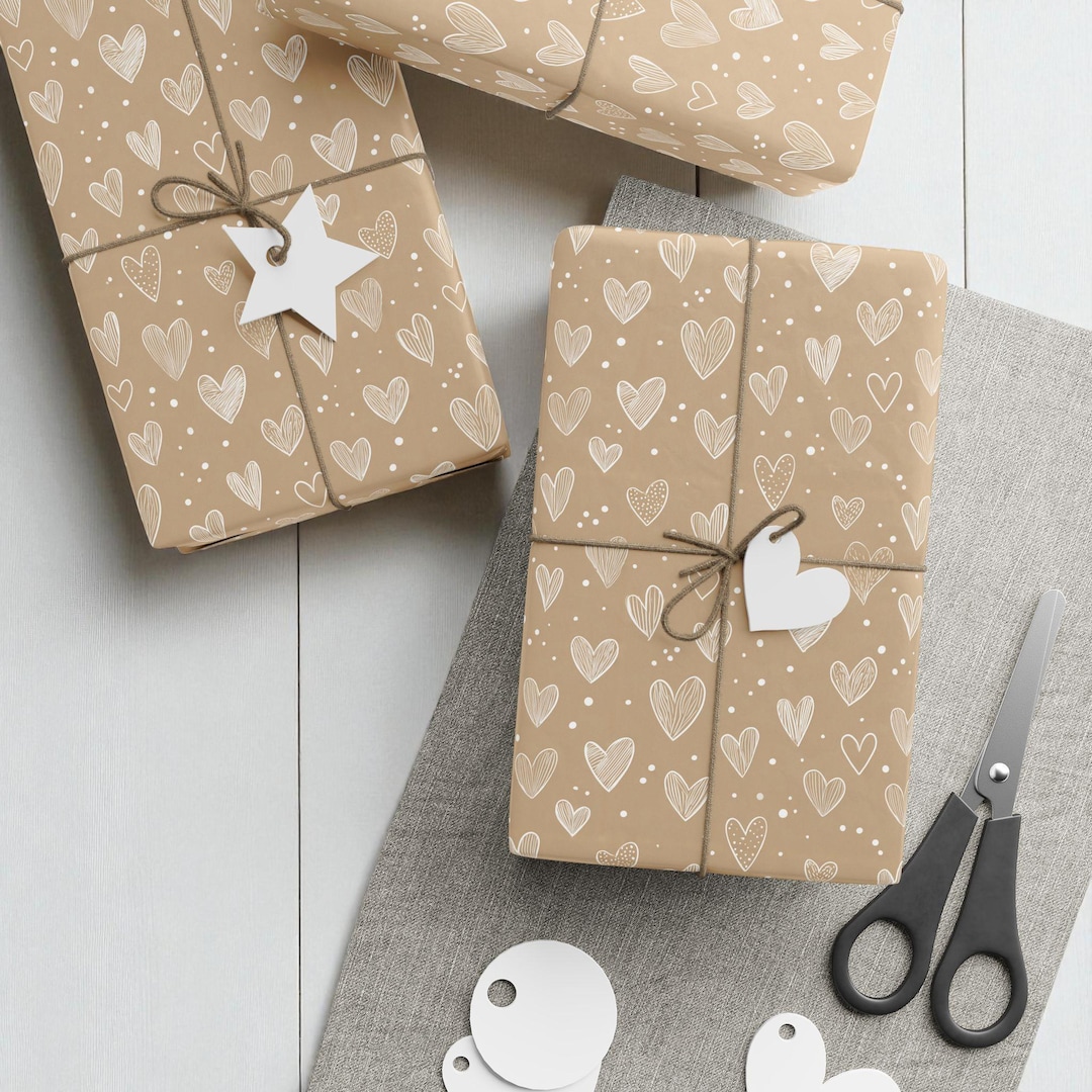 Neutral Heart Wrapping Paper: Minimal Beige Love Gift Wrap - Etsy