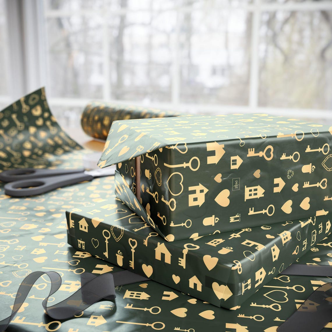 Realtor Wrapping Paper | House & Key Print | Gift Wrap for Real Estate ...