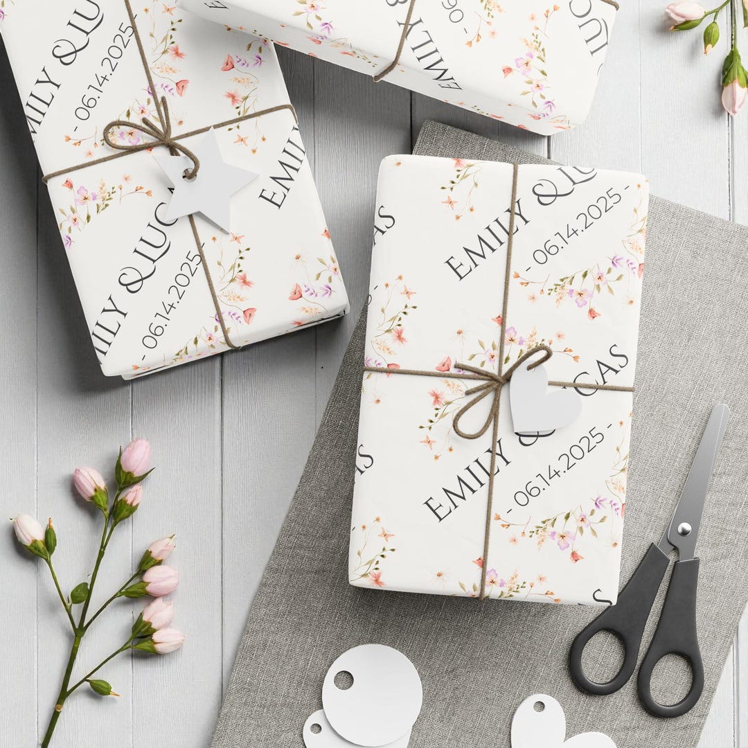 Personalized Wedding Wrapping Paper: Custom Names and Date Gift Wrap - Etsy