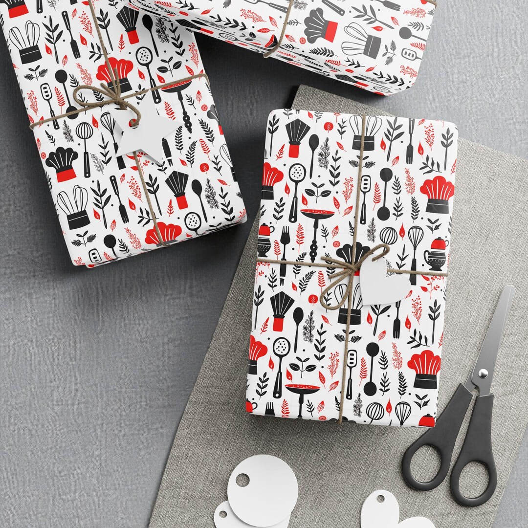 Chef Wrapping Paper Kitchen Pattern Gift Wrap Matte or Glossy - Etsy