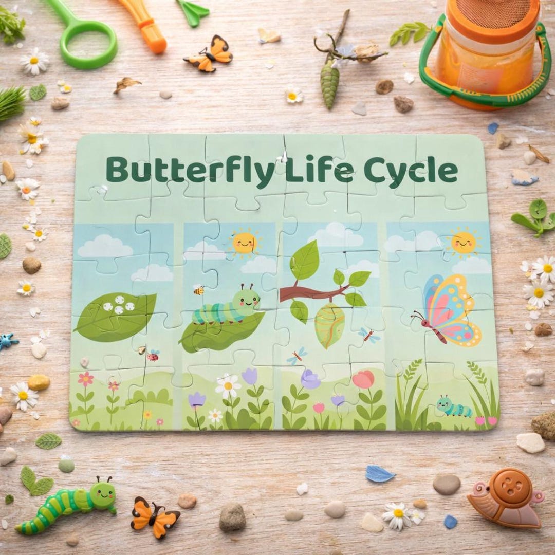 Butterfly Life Cycle Kids Puzzle 30 Piece Educational Montessori Toy ...