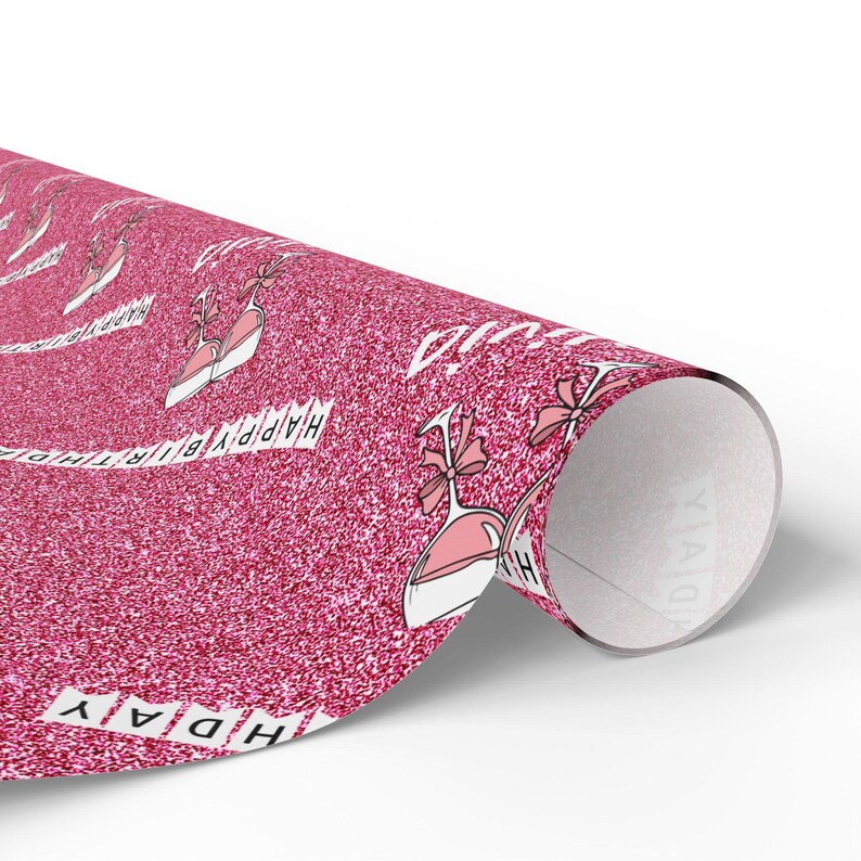 Personalized Birthday Wrapping Paper Pink Glitter Custom Name Gift Wrap ...