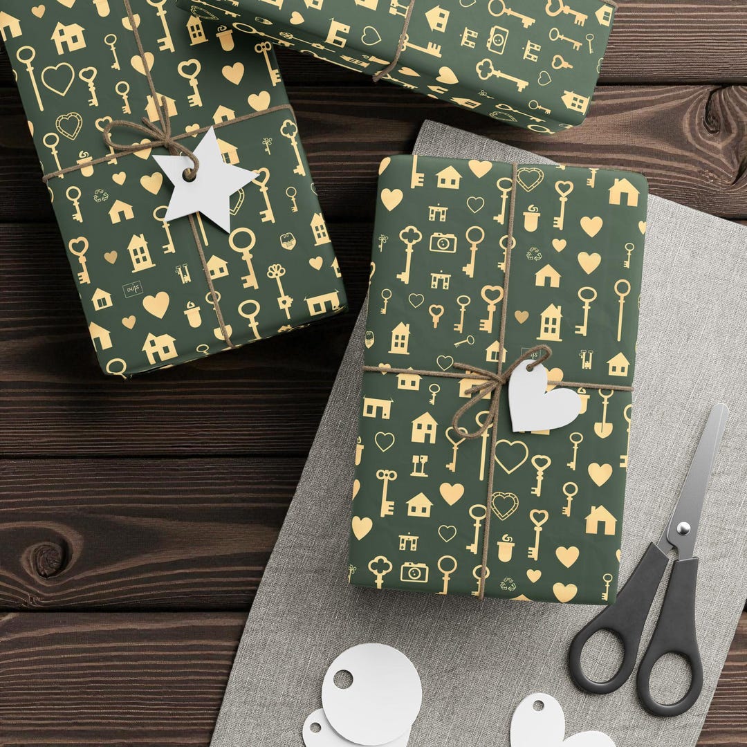 Realtor Wrapping Paper | House & Key Print | Gift Wrap for Real Estate ...