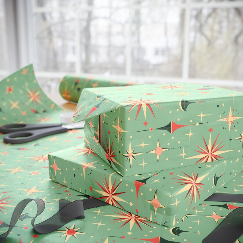 Wrapping Paper Mid-century Star Christmas | Matte or Glossy | 3 Sizes ...