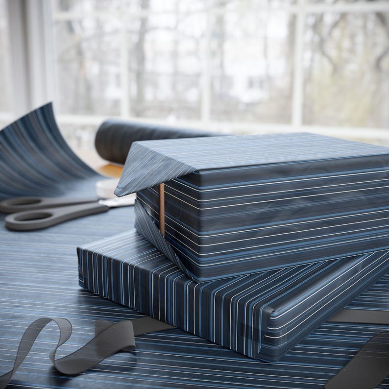 Blue Striped Wrapping Paper Minimal Gift Wrap Modern Neutral Packaging ...