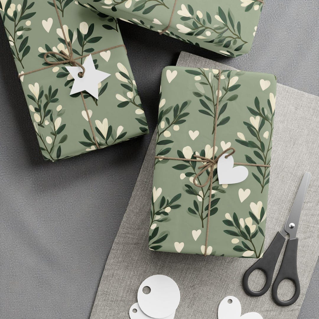 Olive Green Wedding Wrapping Paper Botanical Gift Wrap - Etsy